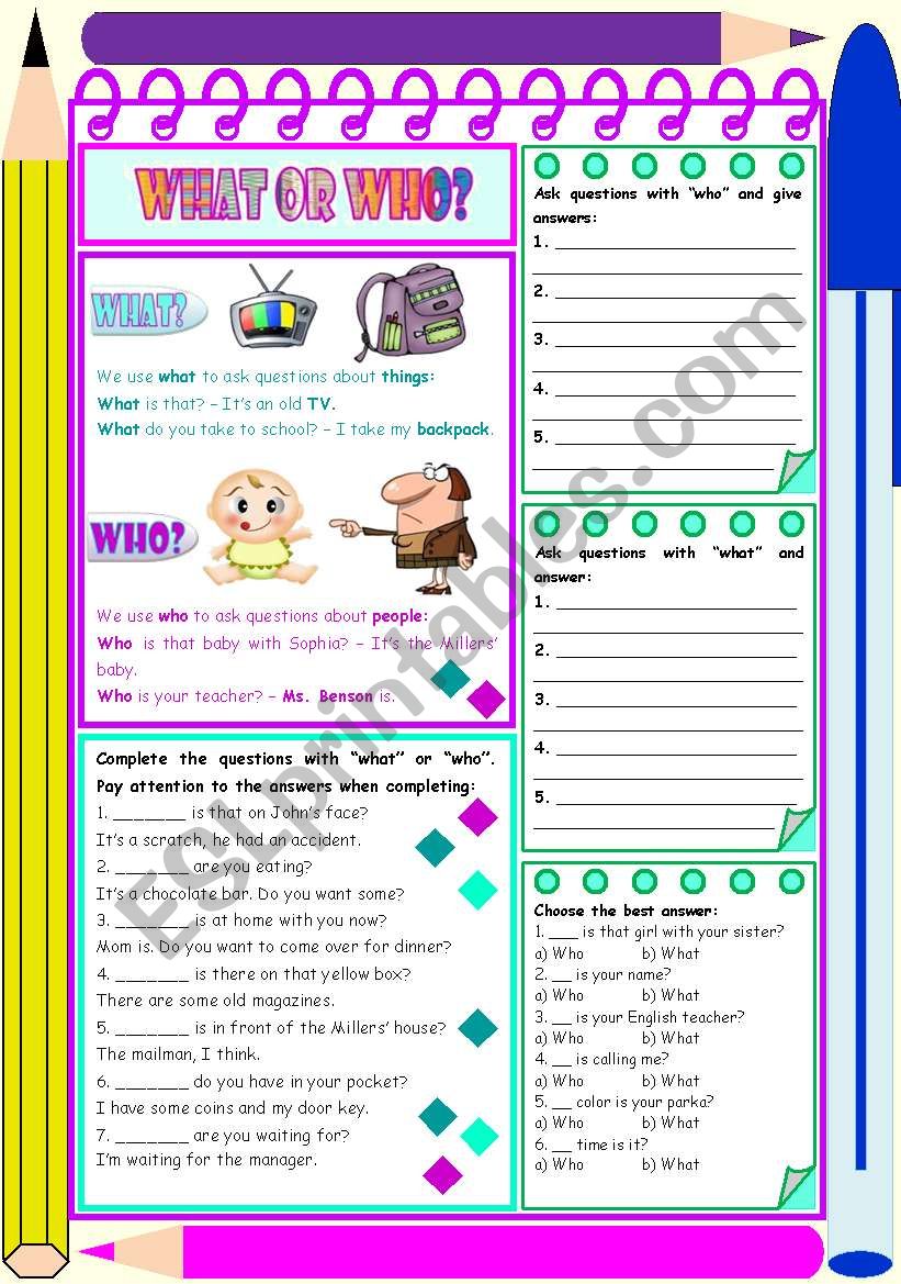 What or Who? – explanation, examples and exercises [4 easy tasks ...